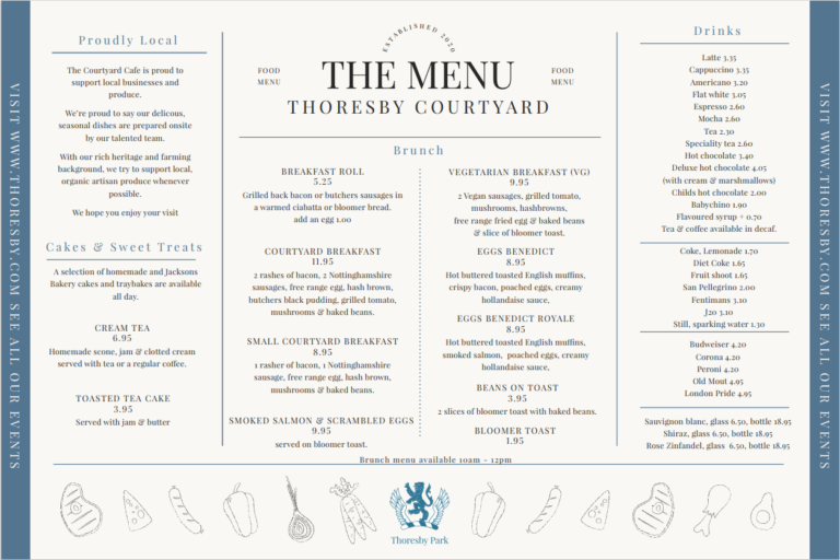 Courtyard Cafe Menu - Thoresby Park
