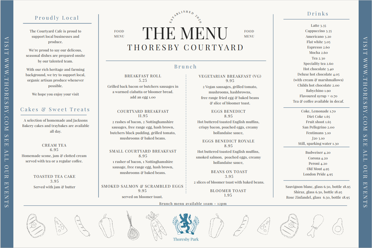Courtyard Cafe Menu - Thoresby Park