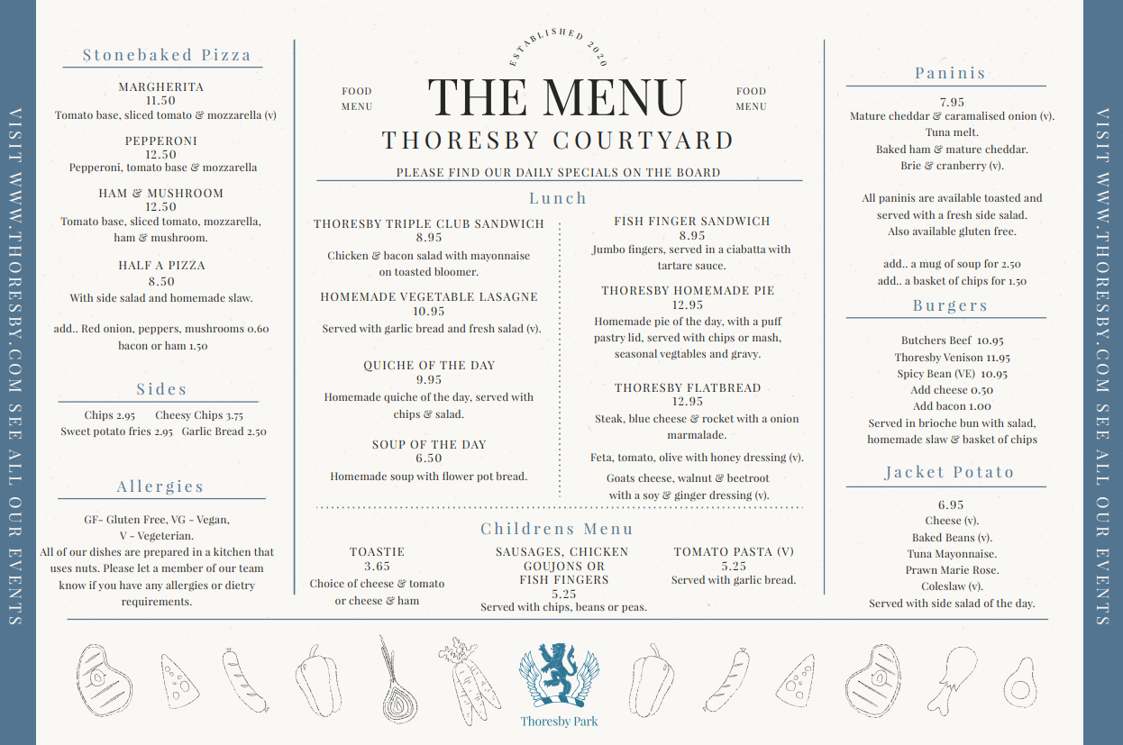 Courtyard Cafe Menu - Thoresby Park