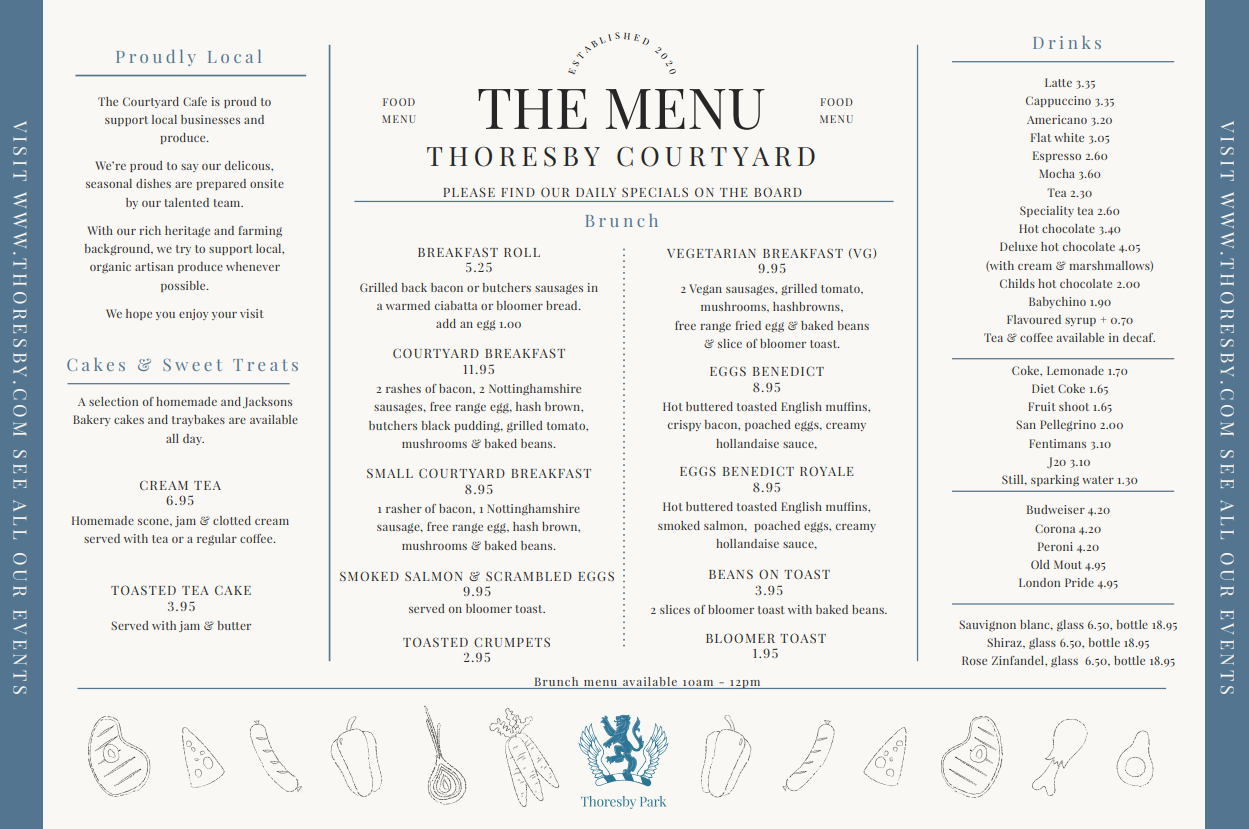 Courtyard Cafe Menu - Thoresby Park