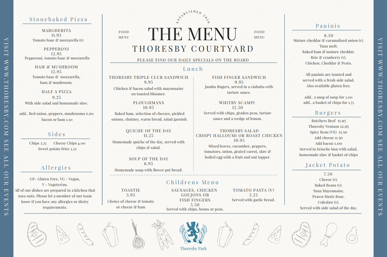 Courtyard Cafe Menu - Thoresby Park
