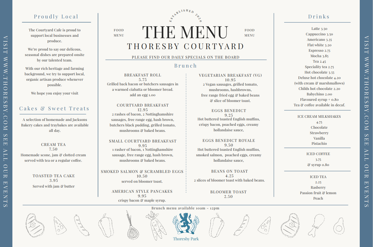 Courtyard Cafe Menu - Thoresby Park